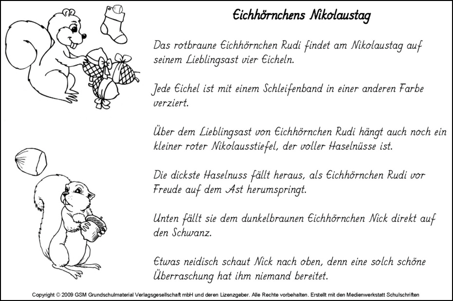 Lese-Mal-Blatt: Eichhörnchens Nikolaustag - Medienwerkstatt-Wissen © 2006-2025 Medienwerkstatt